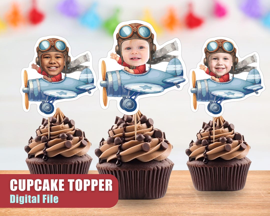 Pilot Cupcake Topper With Photo, Aviator Cupcake Topper, Plane ...