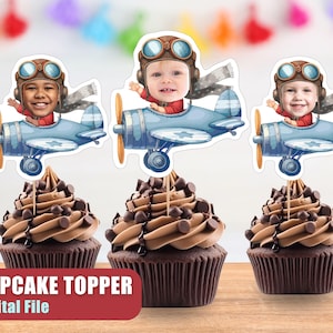 Pilot Cupcake Topper With Photo, Aviator Cupcake Topper, Plane ...