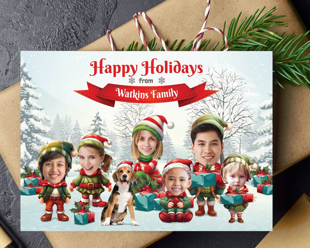 Funny Photo Christmas Greeting Card, Elves Family or Company Holiday ...