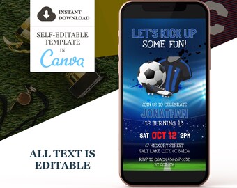 Soccer World Cup Digital Invitation, Electronic Birthday Party Invite ...