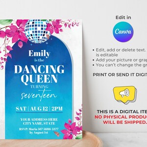 Dancing Queen Birthday Invitation Template in Canva, Greece Theme ...