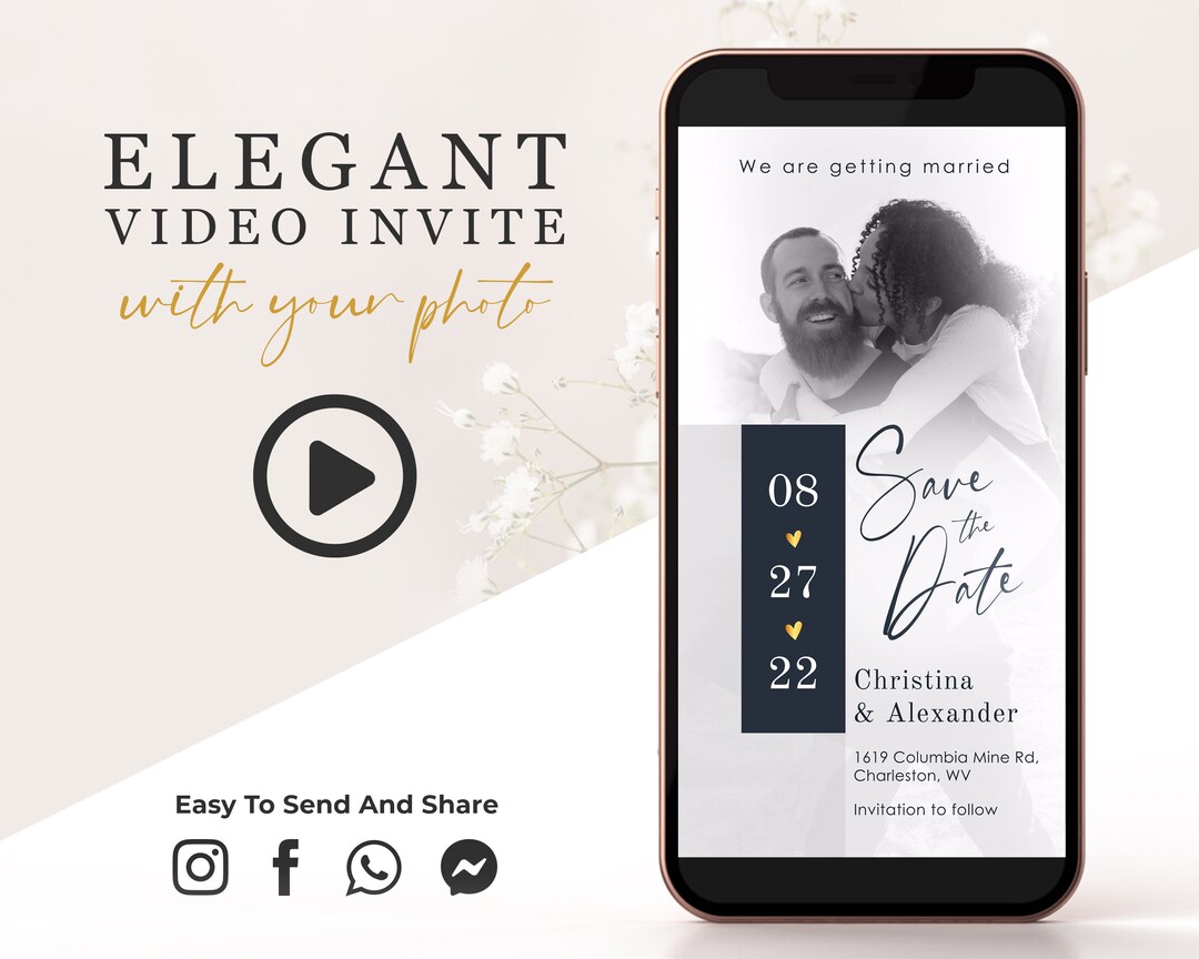 Photo Save the Date Video Invitation, Digital Custom Animated E Wedding ...