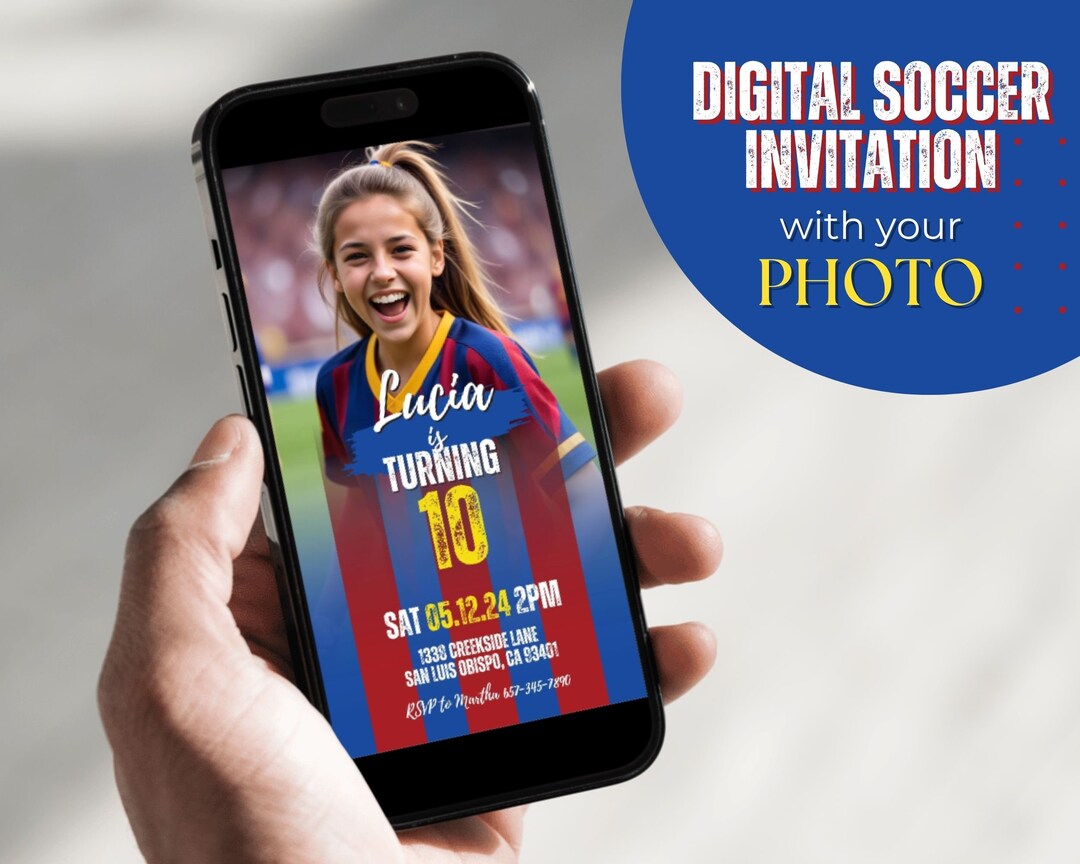 Soccer Birthday Invitation With Photo, Soccer Electronic Invite ...
