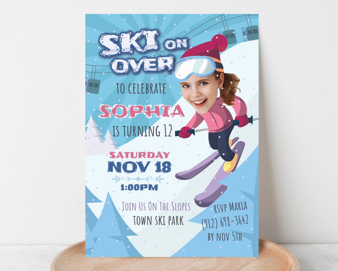 Skiing Birthday Invitation With Photo Winter Skiing Birthday - Etsy