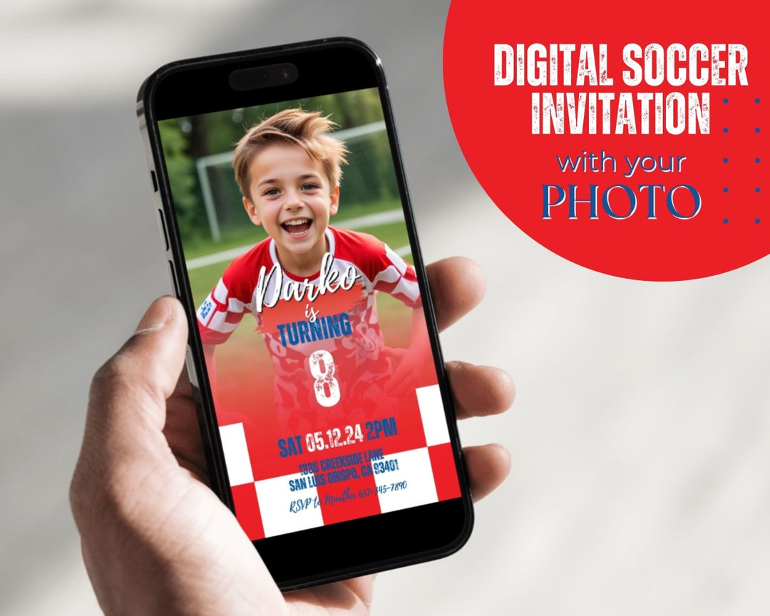 Soccer Birthday Invitation With Photo, Soccer Electronic Invite ...