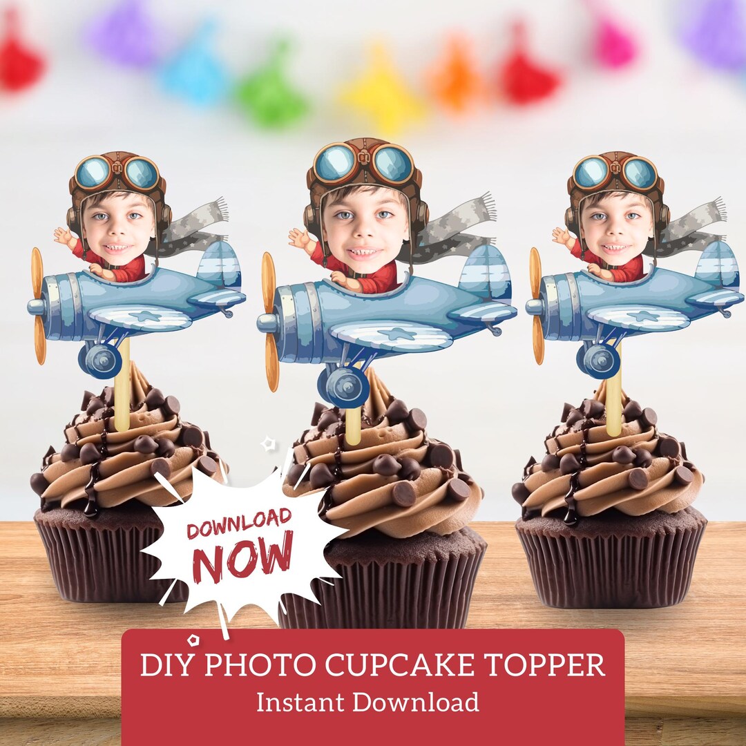 DIY Photo Pilot Cupcake Topper, Face Aviator Birthday Food Decoration ...