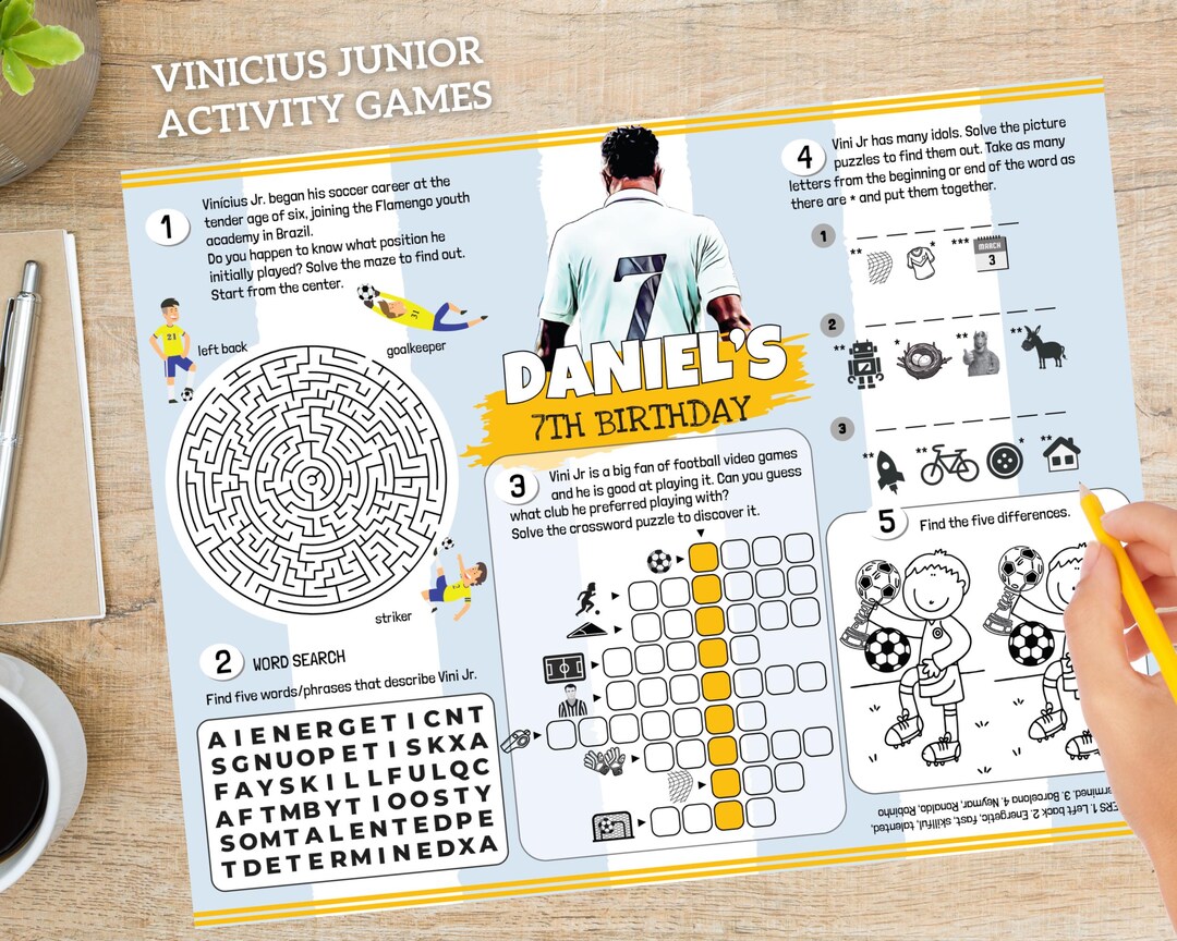 Vinicius Junior Themed Birthday Activity Page, Vini Jr Soccer Activity ...