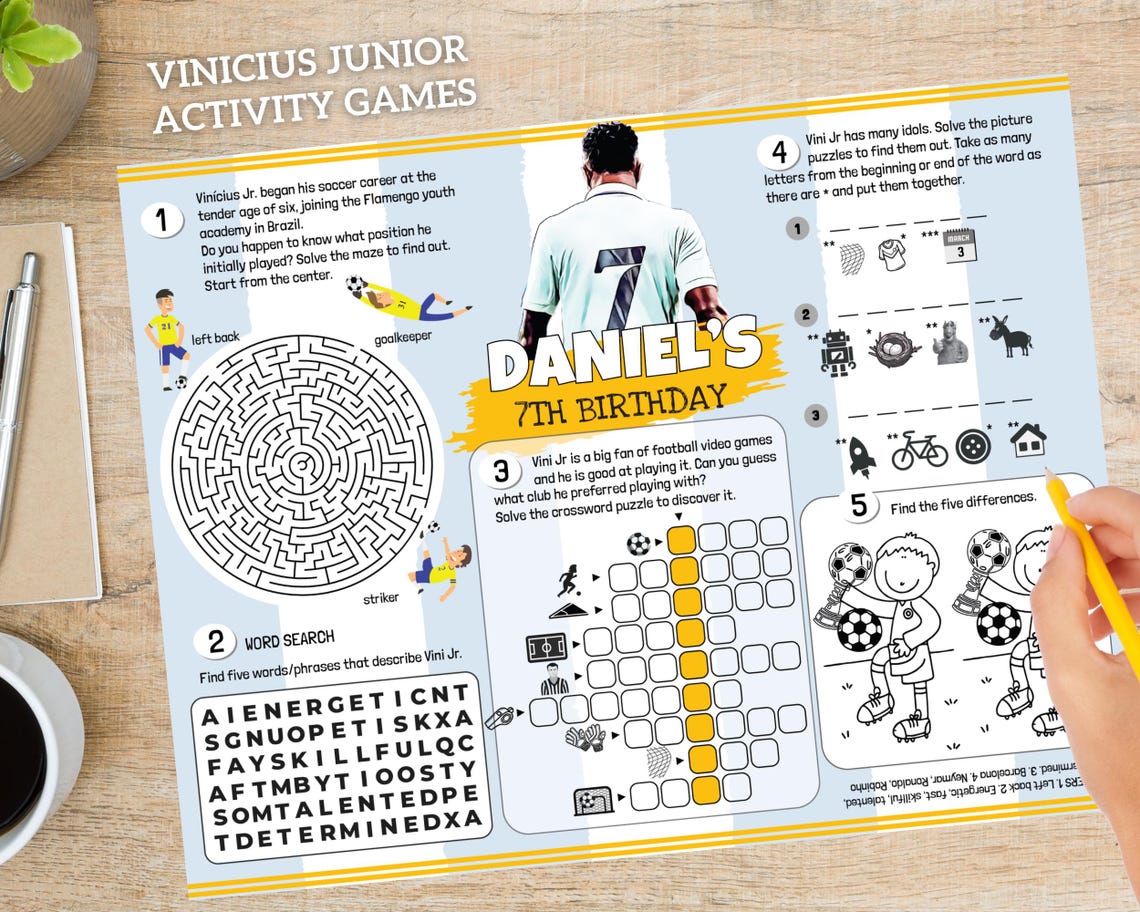 Vinicius Junior Themed Birthday Activity Page, Vini Jr Soccer Activity ...