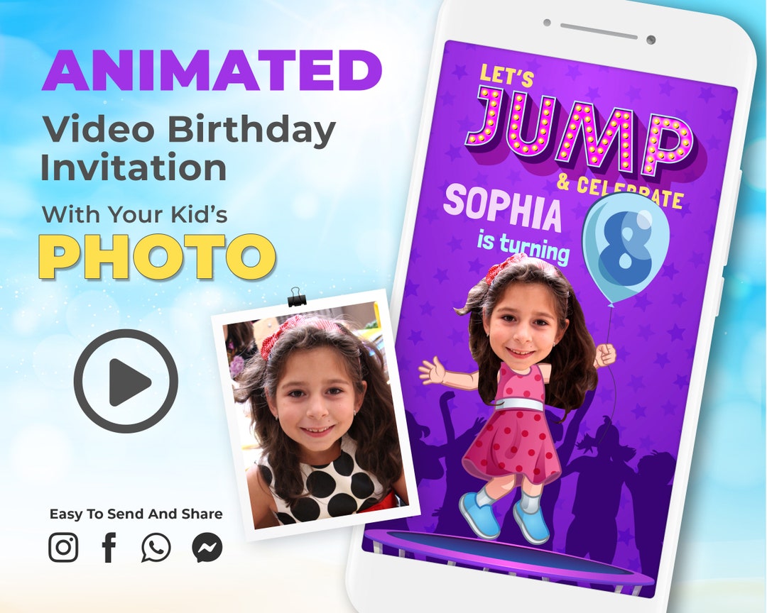 Kids Party E Invite, Jump Birthday Video Invitation, Trampoline Invite ...