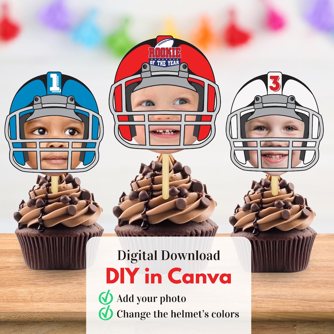 American Football Cupcake Topper Template, Helmet Photo Birthday ...