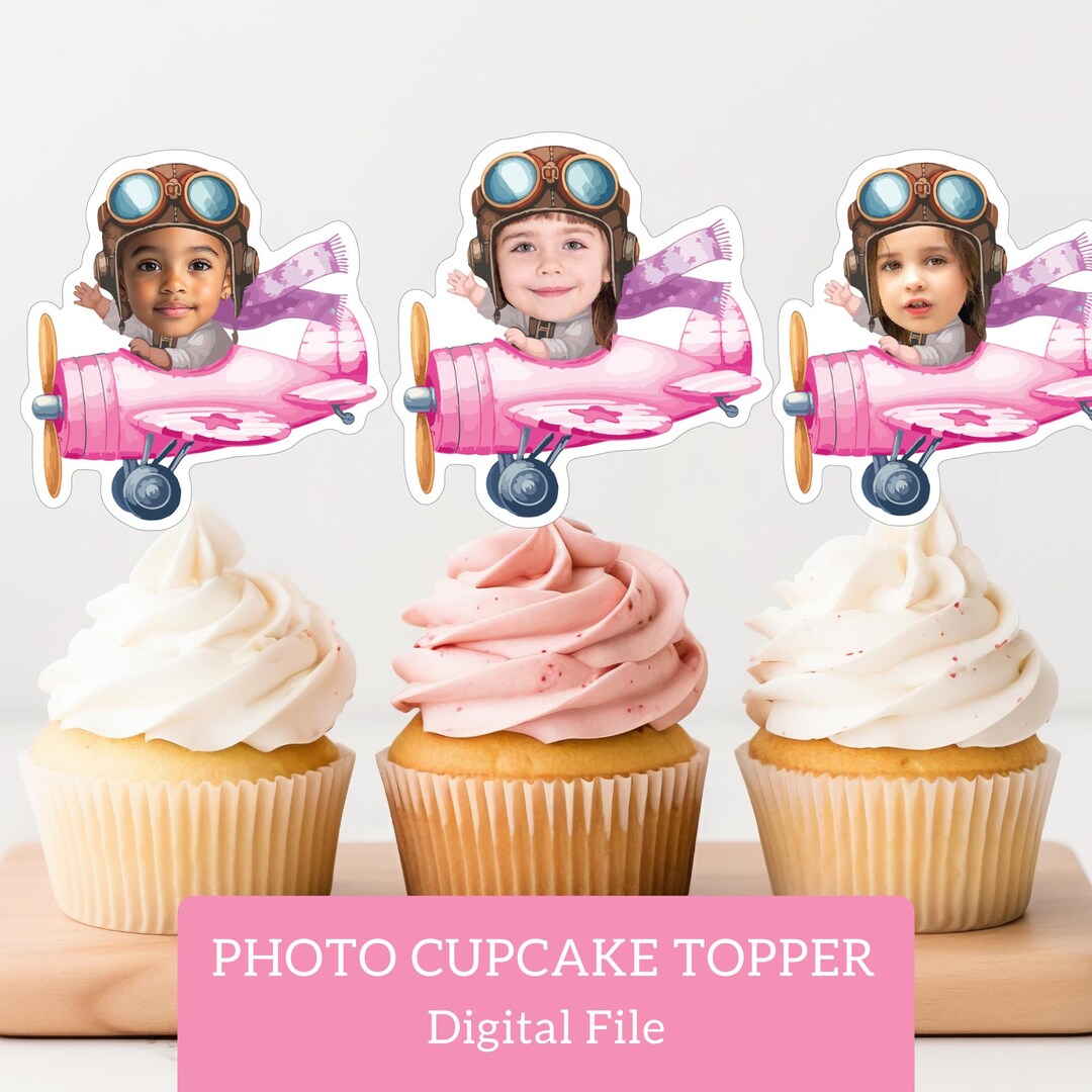 Photo Girl Pilot Cupcake Topper, Aviator Party Food Decoration, Face ...