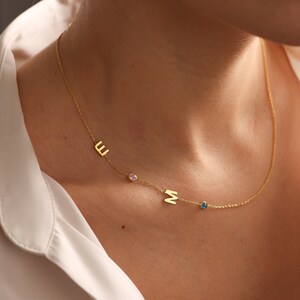 Initial Birthstone Necklace Personalized Necklace - Etsy