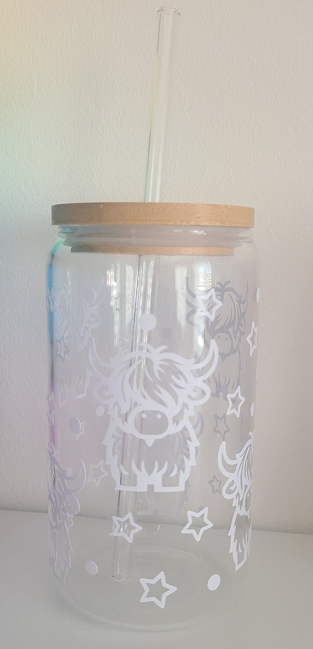 Highland Cow Glass Can. Lid and Straw. Novelty Glass. Personalized Gift ...