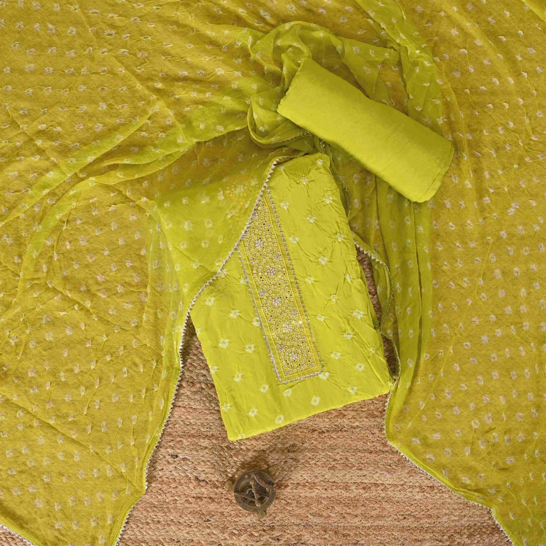 Avocado Green Crepe Bandhani Suit Set Unstitched Suit - Etsy