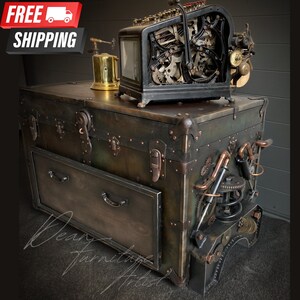 Update: SOLD Industrial Steampunk Furniture// Steamer Trunk - Etsy