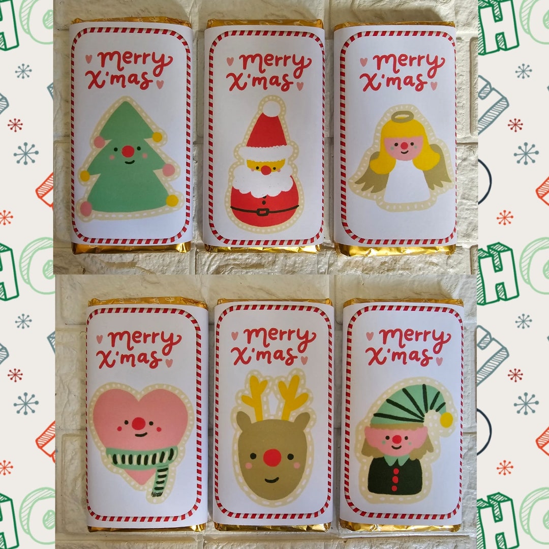 Christmas Chocolate Bar Wrapper Files Xmas 6 Designs Ready to Print for ...