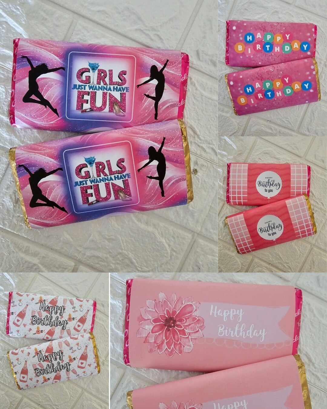 Pink Chocolate Bar Happy Birthday File Bundle Ready to Print 5 Birthday ...