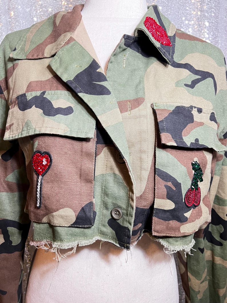 Embellished Cropped Camo Jacket, Afro Chic GNO - Etsy