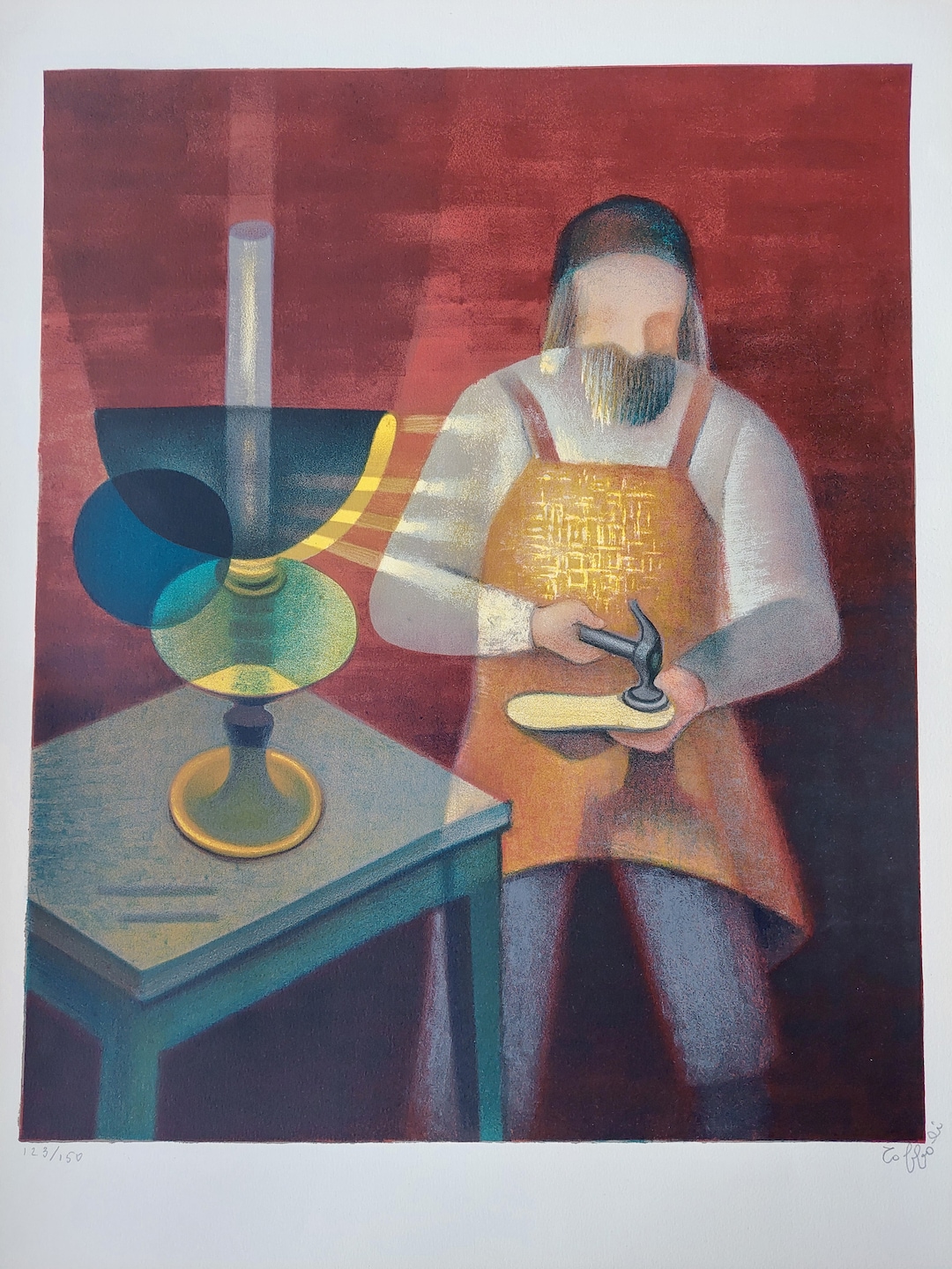 Louis TOFFOLI Signed Lithograph cordonnier, 1973 // Original Print by ...