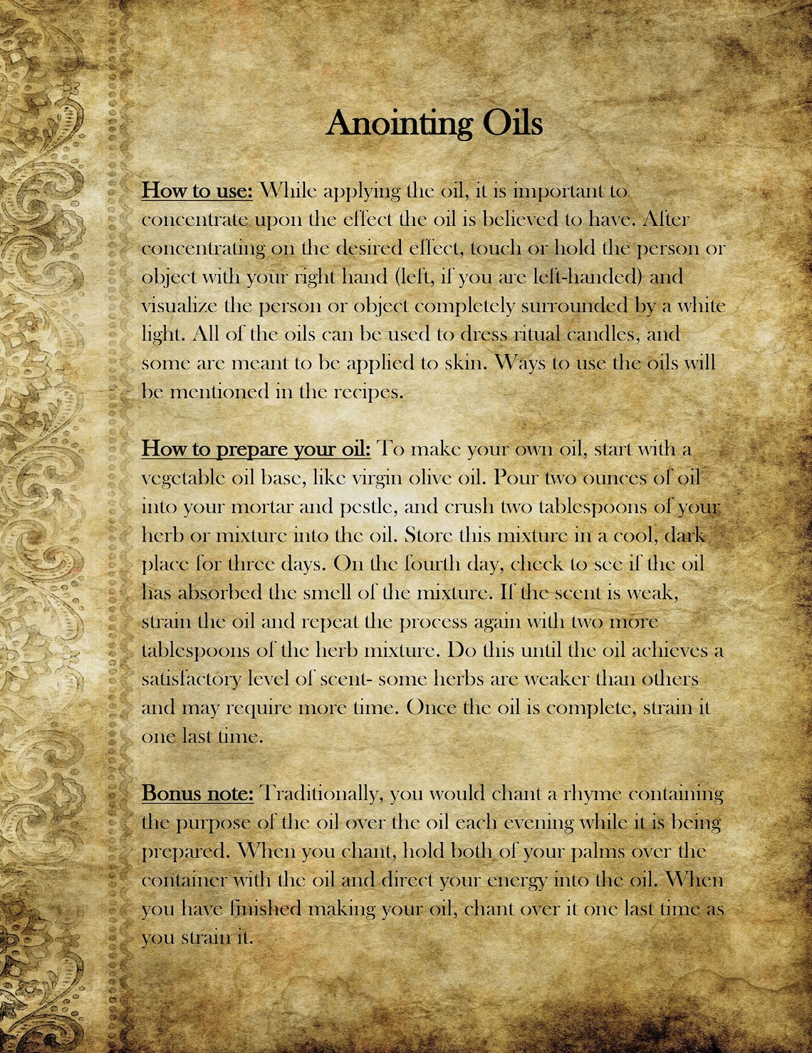 Power Oil Recipe- Instant Download Digital File (DIY Grimoire Page) - Etsy