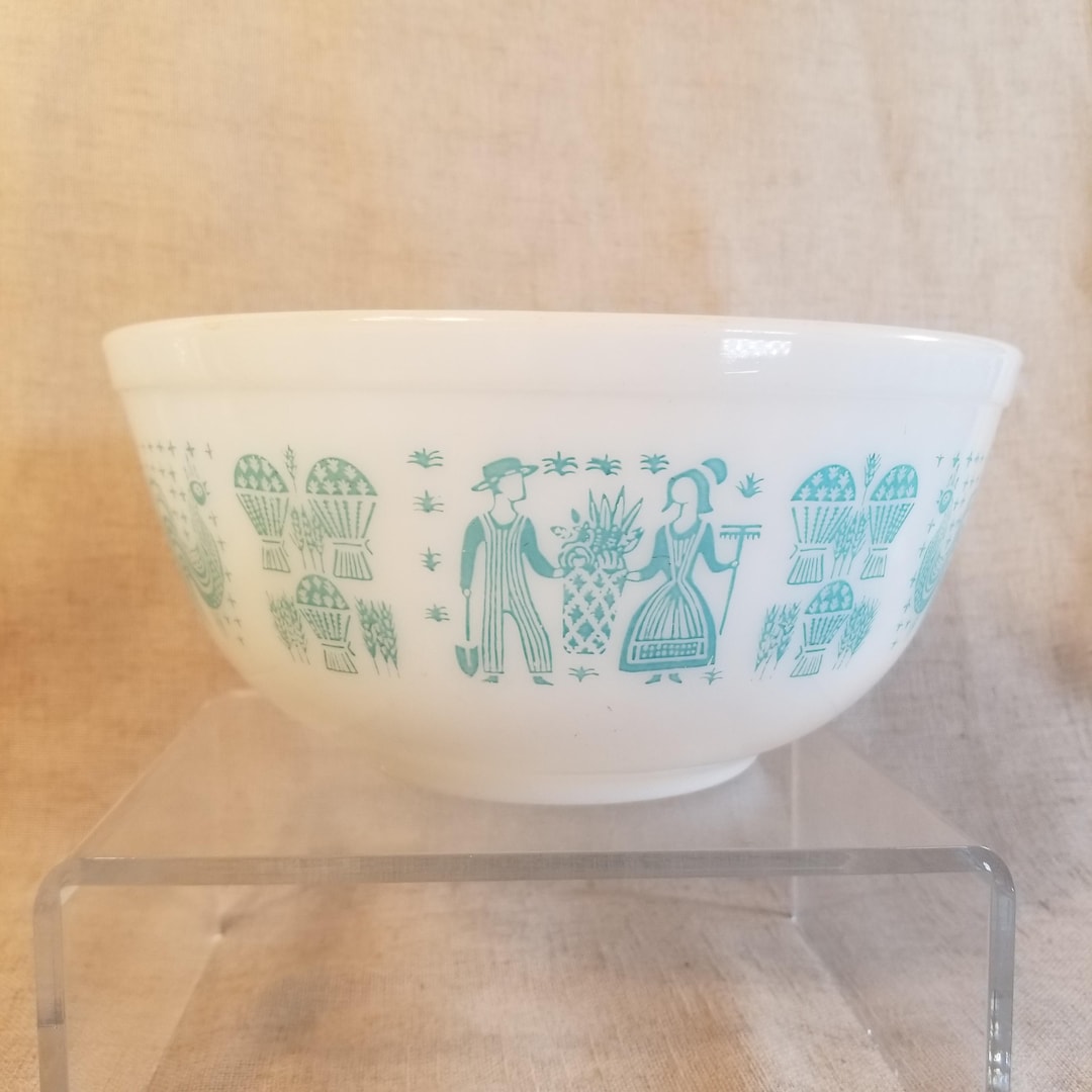 Vintage Pyrex 2 1/2 Qt Butterprint Amish Farmer 403 Bowl White W ...