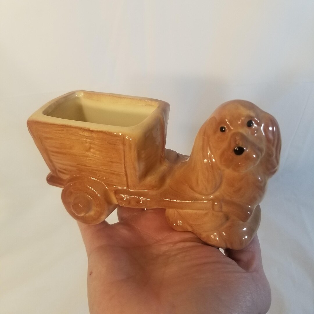 Vintage Cocker Spaniel Puppy Dog Wagon Ceramic Planter Succulents Cacti ...