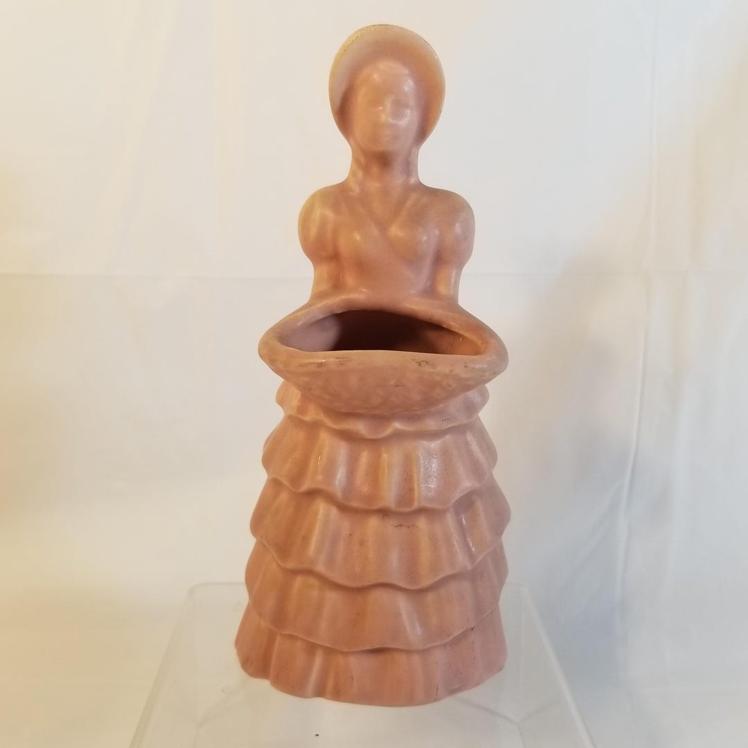 Vintage Haeger Pink Art Pottery Lady Girl Basket Planter Vase Original ...