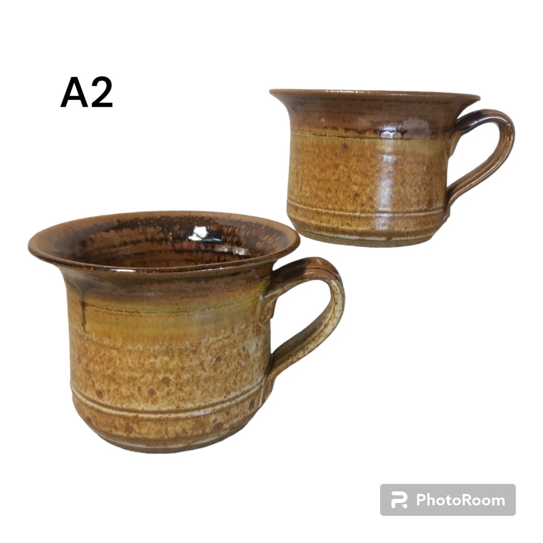 Vintage Brown Stoneware Pottery Large Soup Crocks Mugs 16oz Set of 2 ...