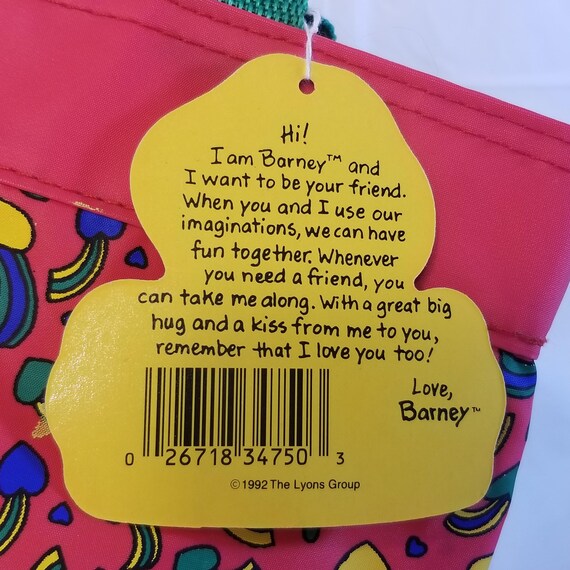 Barney Baby Bop Bag Vinyl Tote 1992 The Lyons Group 9… - Gem