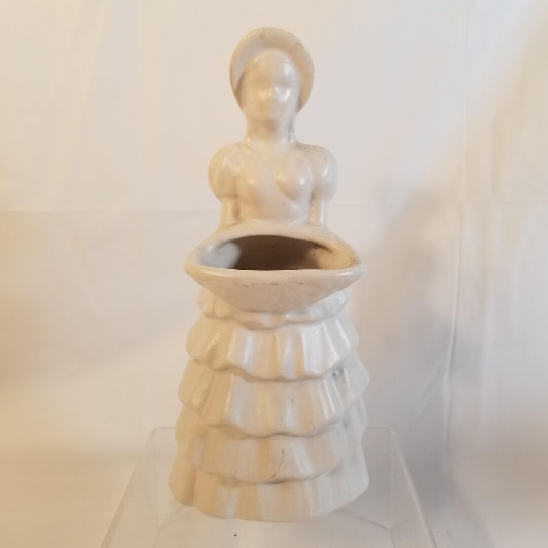Vintage Haeger White Art Pottery Lady Girl Basket Planter Vase Original ...