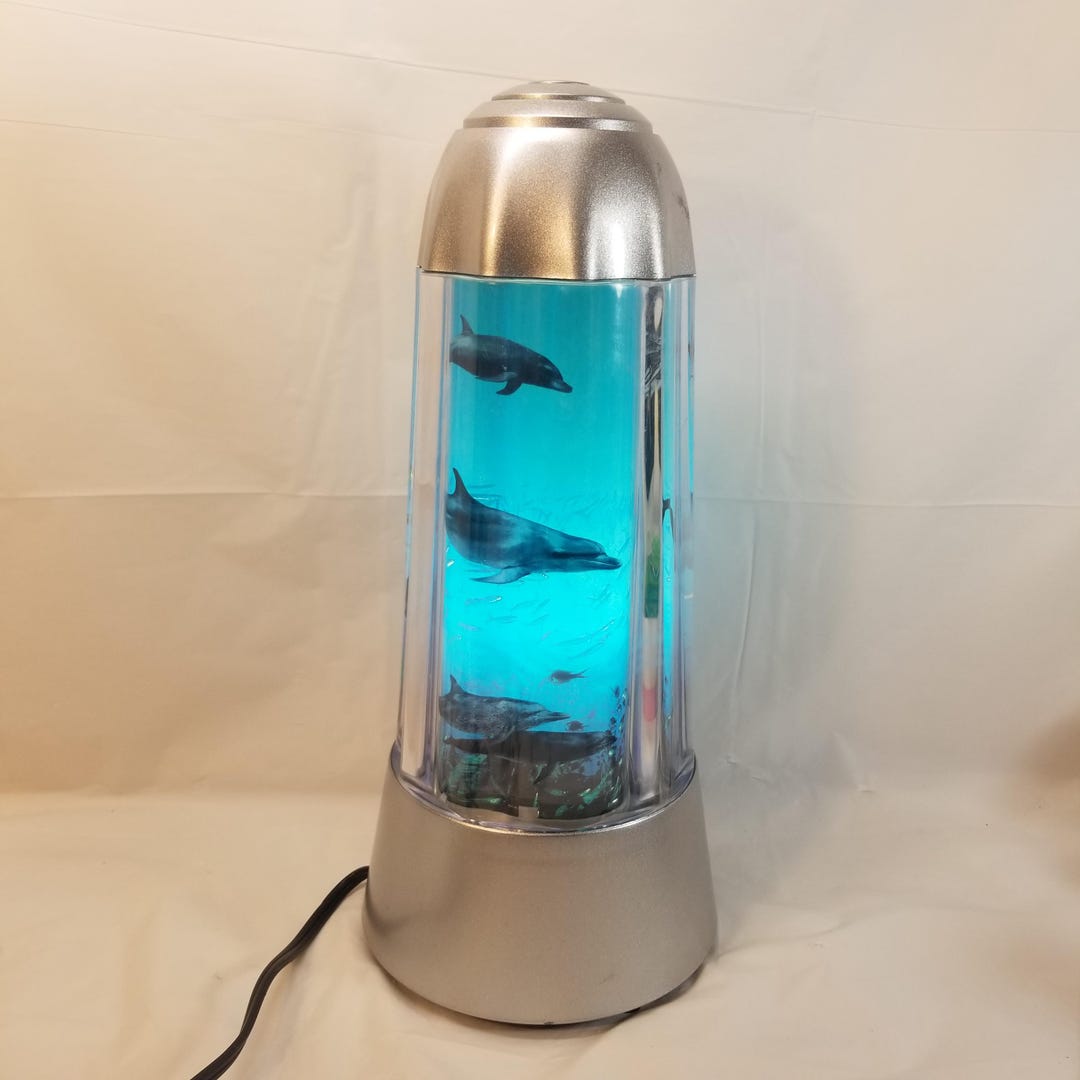 Vintage Dolphins Aquarium Lamp Night Light Rotating Animated 14" X 6 ...