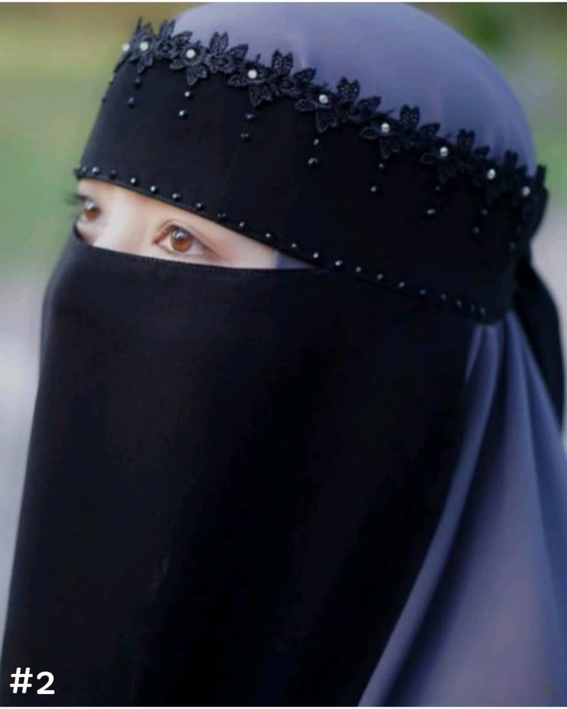 Wolfis Jet Black Niqab With Lace and Beading: Buy One Get One Free - Etsy