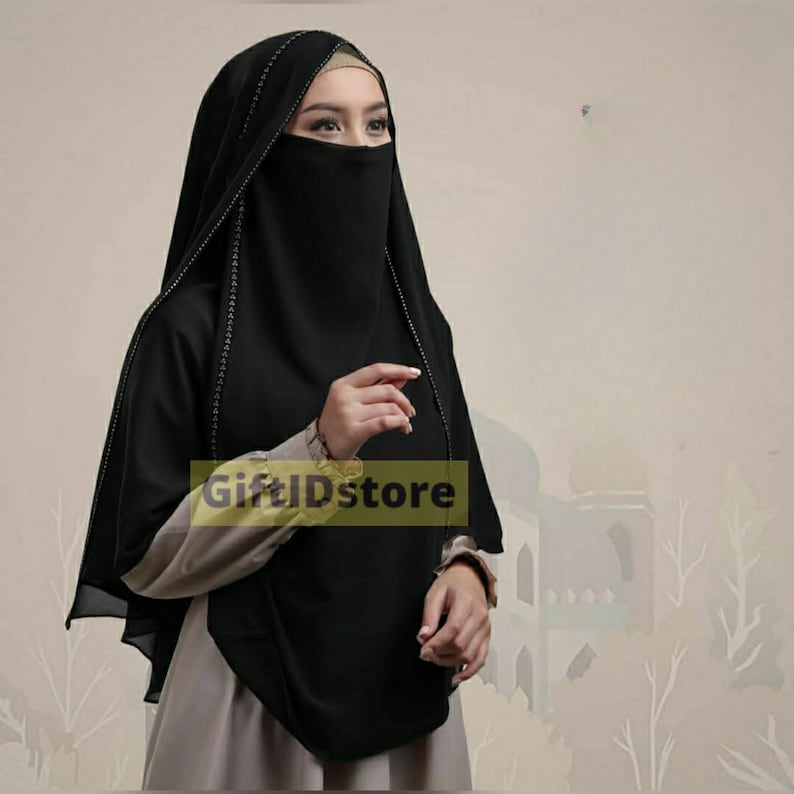 Khimar Niqab Two Layers Hijab Prayer Muslim Women Hijab Slipt on With Beads Swarovski - Etsy