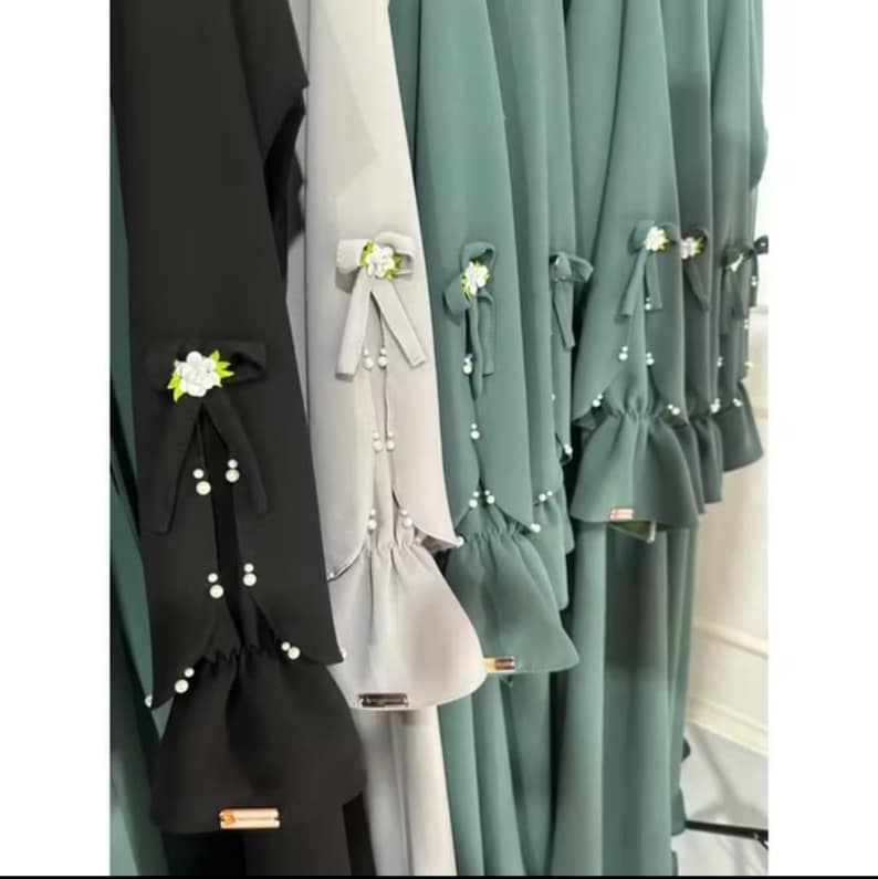 Custom Made Pearl & Flower Abaya Dress: Muslimah Hijab Set - Etsy