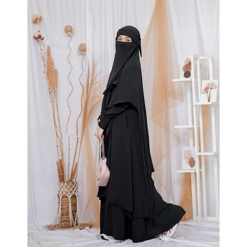 Abaya Crinkle Set Hijab Niqab - Muslim Prayer Dress - Kaftan Abaya for ...