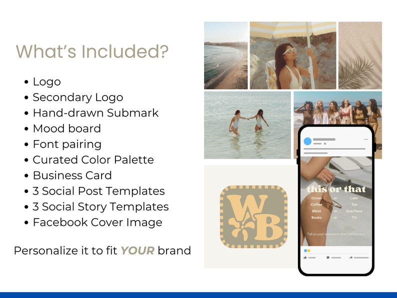 Coastal Branding Kit: Logo, Color Palette & Social Templates - Editable ...