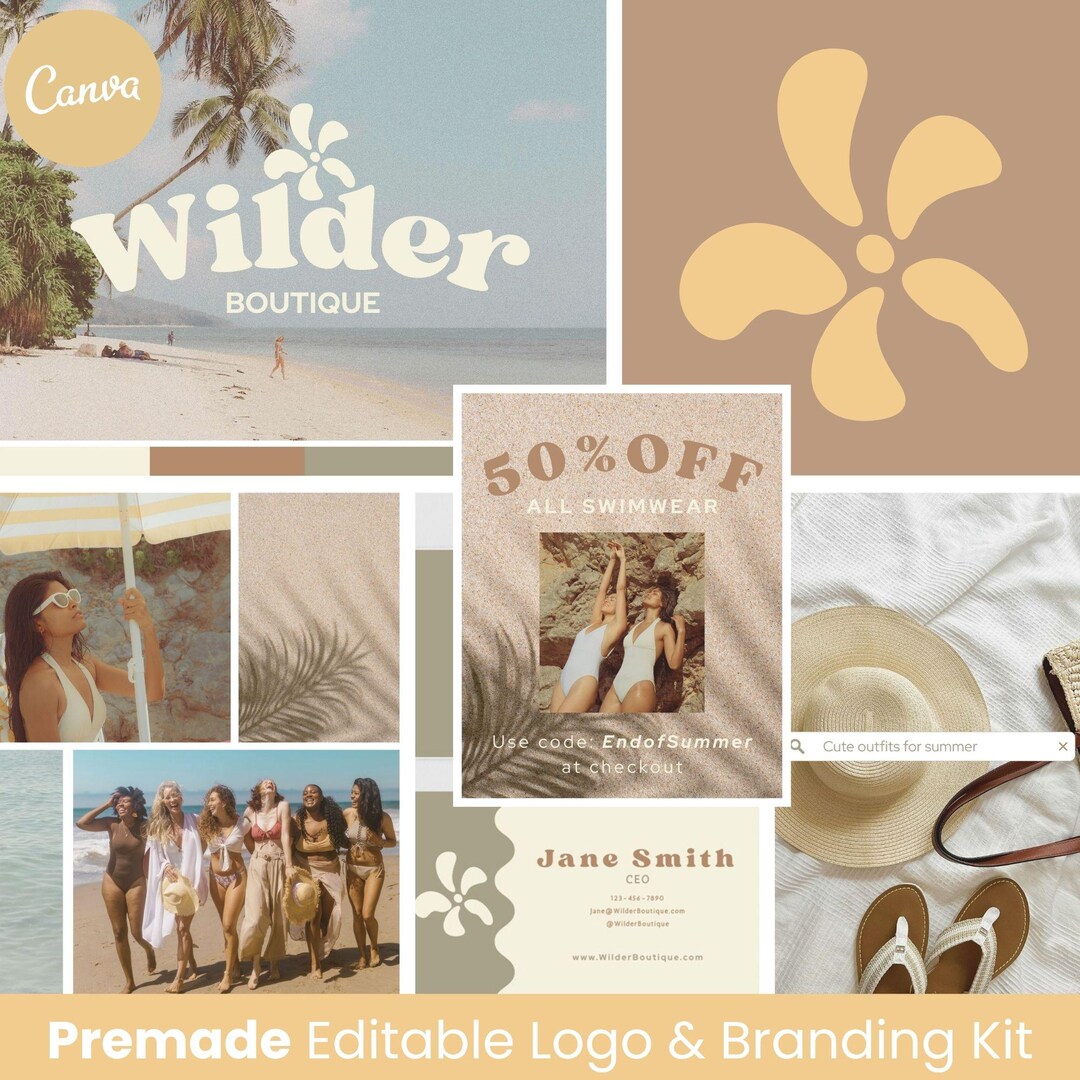 Coastal Branding Kit: Logo, Color Palette & Social Templates - Editable ...
