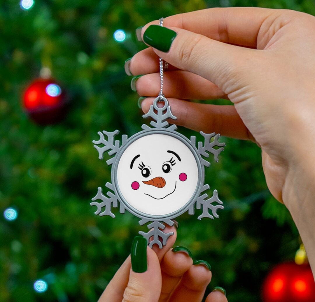 Snowman Face Pewter Snowflake Christmas Ornament - Etsy