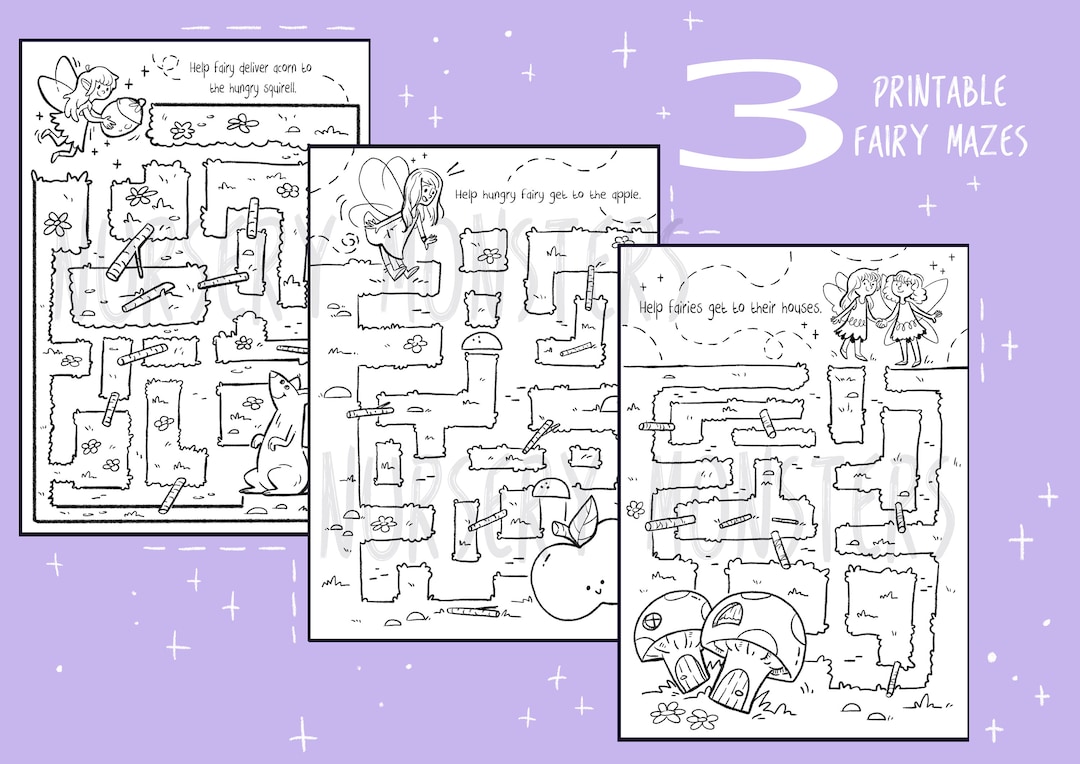 3 Printable Fairy Mazes for Kids, Ages 2-5, Instant Digital Download ...