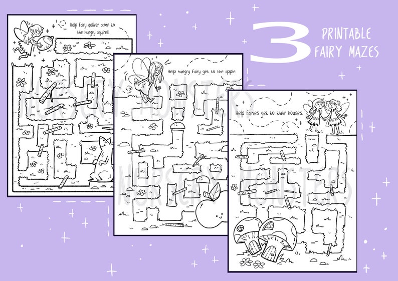 3 Printable Fairy Mazes for Kids, Ages 2-5, Instant Digital Download ...