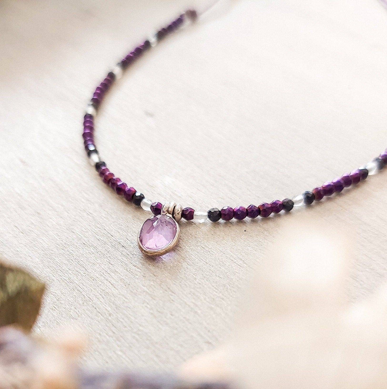 Amethyst Pendant Necklace, Purple Amethyst Choker for Women, Dainty ...
