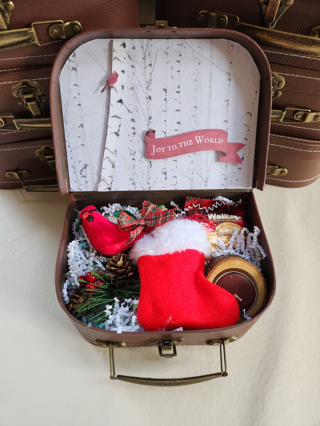 Joy to the World Little Suitcase Cardinals and Plaid Handcrafted ...
