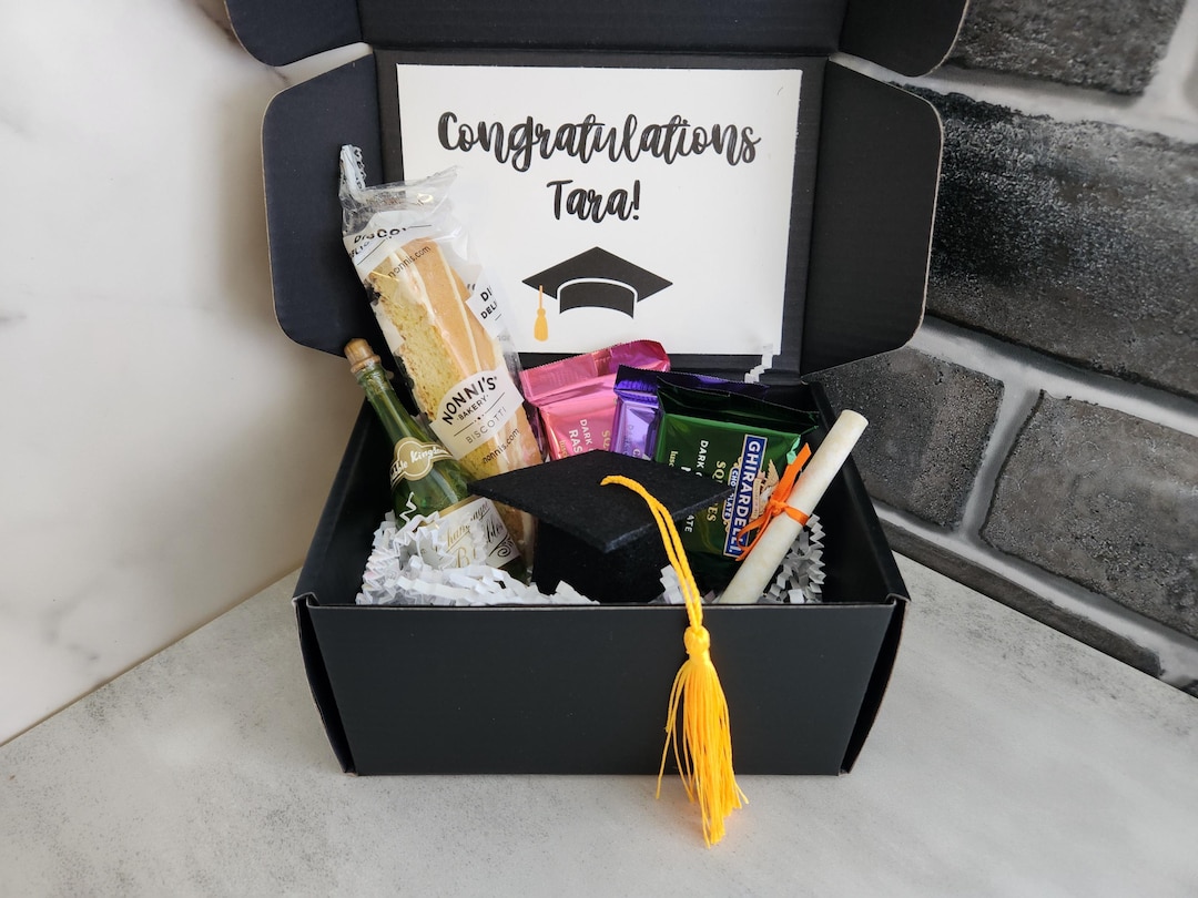 Personalized Graduation Gift Box – Diploma, Treats & Mini Cap - Etsy