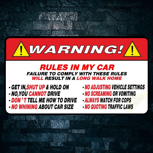 Funny Car Rules - Etsy