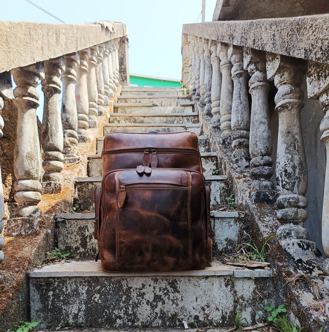 Handcrafted Leather Backpack Western Style Large Rucksack College ...