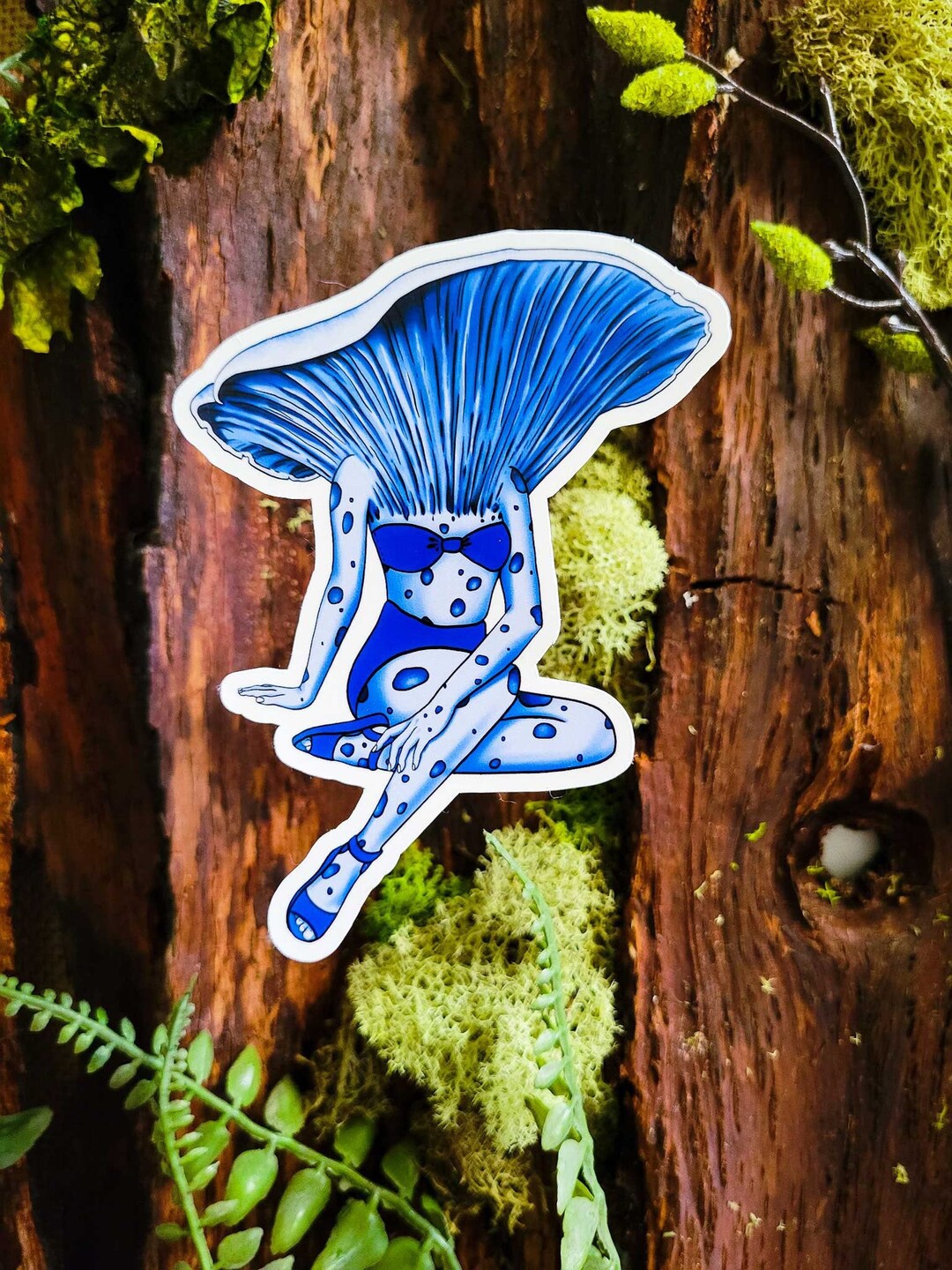 Mushroom Pinup Girl Sticker | Lactarius Indigo Fungi | Lovely Blue ...
