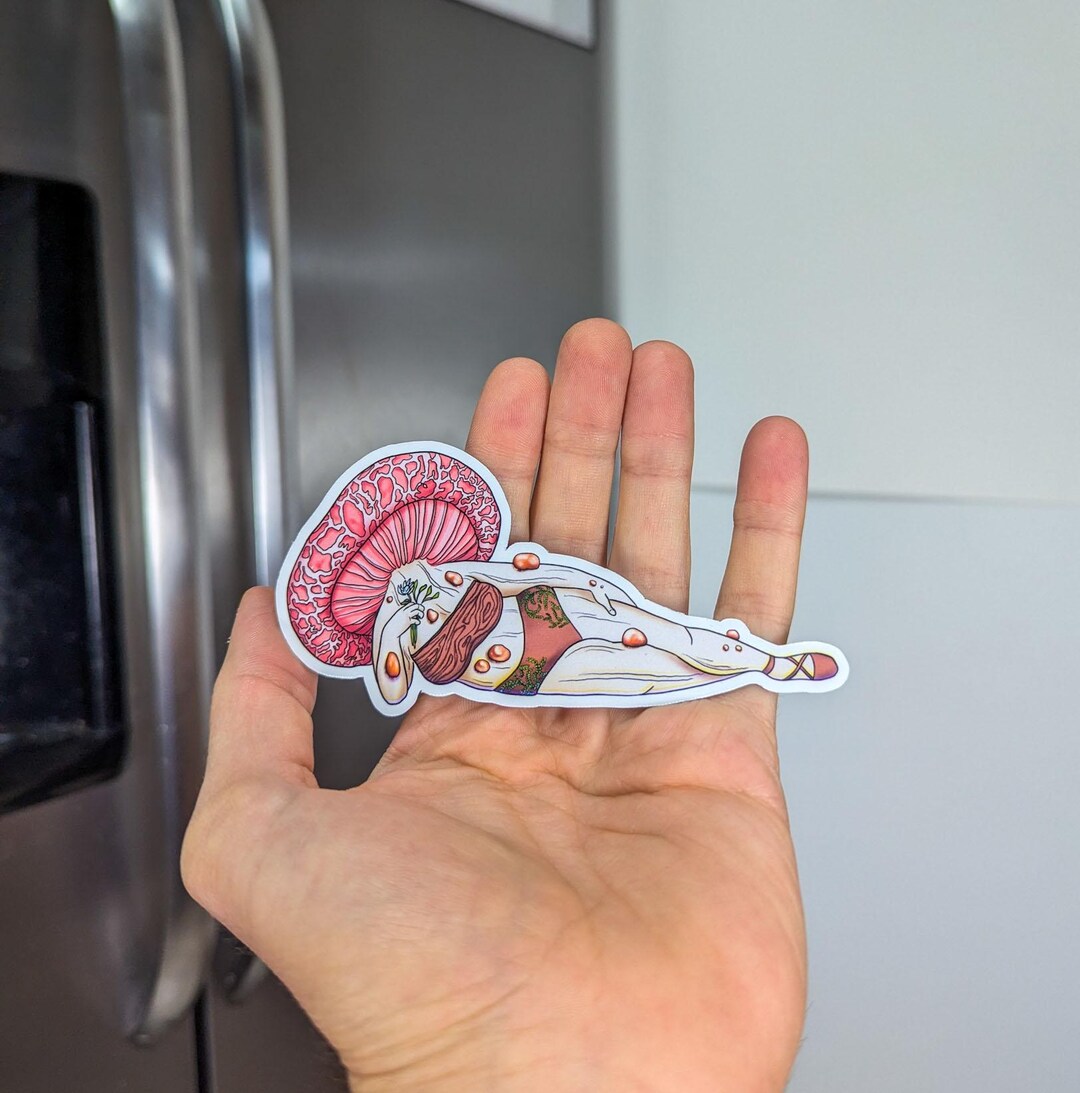 Wrinkled Peach Mushroom Pinup Girl Magnet Flat Mushroom Magnet Original ...