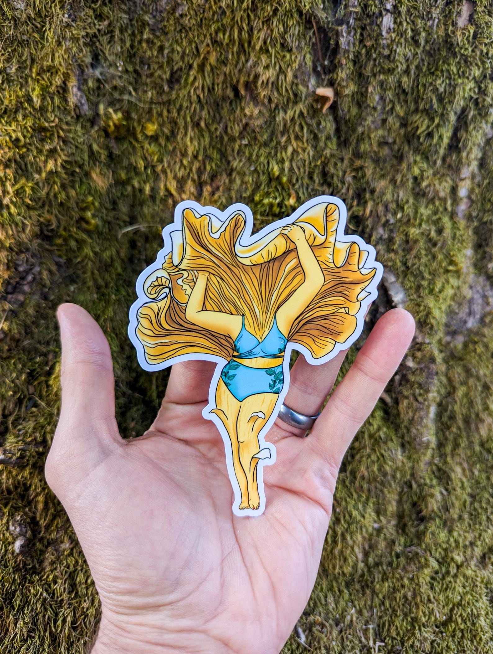 Chanterelle Mushroom Pinup Girl Sticker | Curvy Fungal Original Art ...