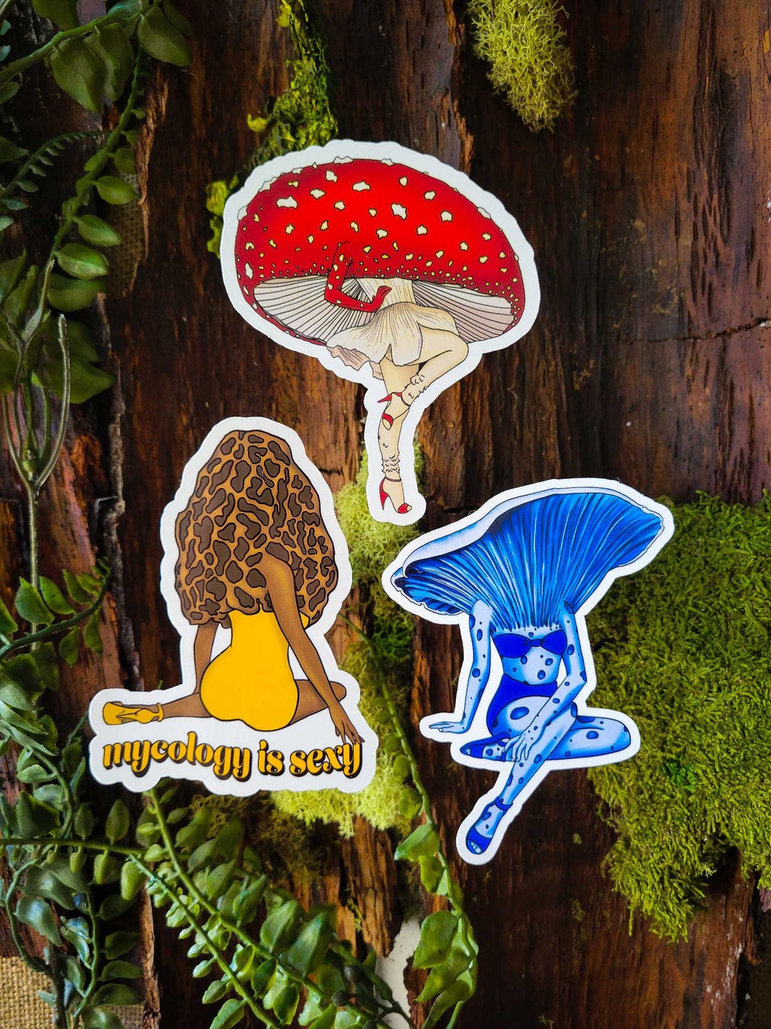 Set of 3 Sexy Pinup Girl Mushroom Stickers Cottagecore / Goblincore ...