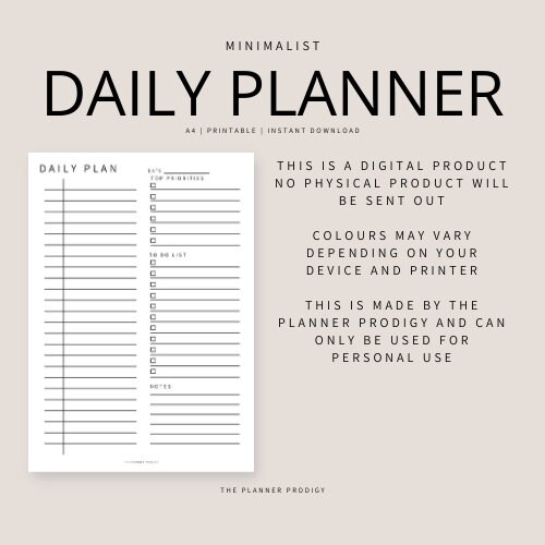 Minimalist Daily Planner Printable- Plan Your Day Like a Pro. - Etsy